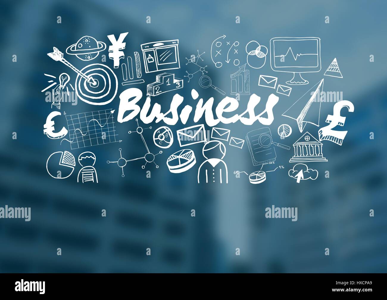 Digital composite of Business text with drawings graphics Stock Photo ...