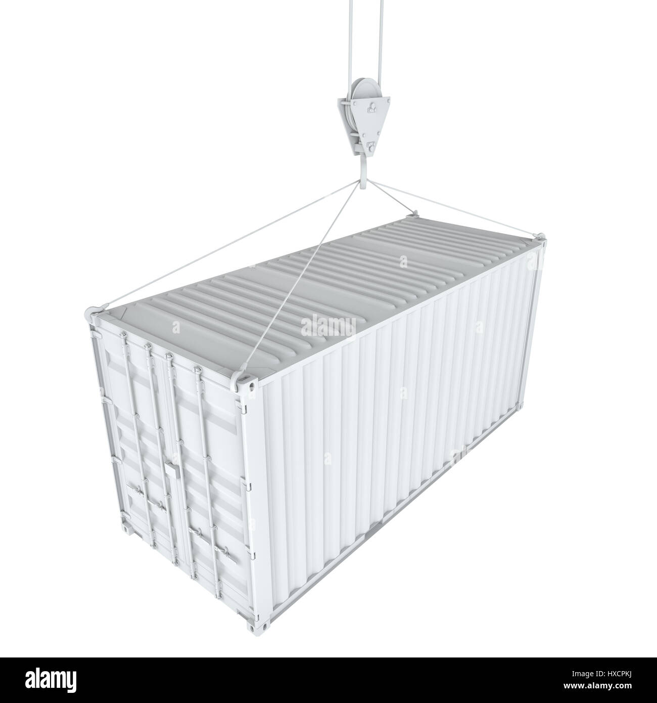White cargo container on hook Stock Photo - Alamy