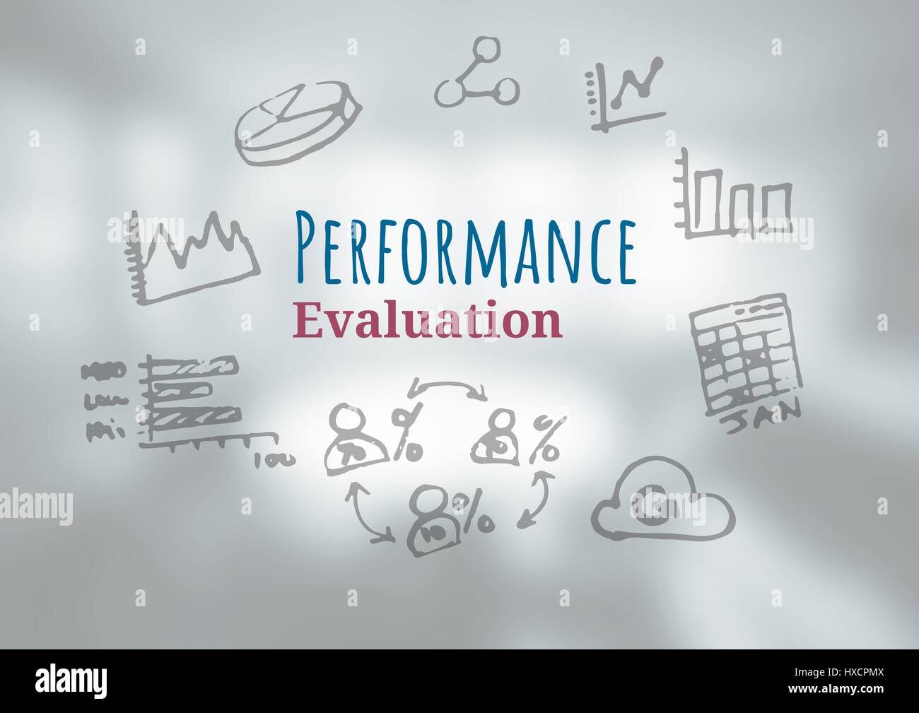 Digital composite of Performance Evaluation text with drawings graphics ...