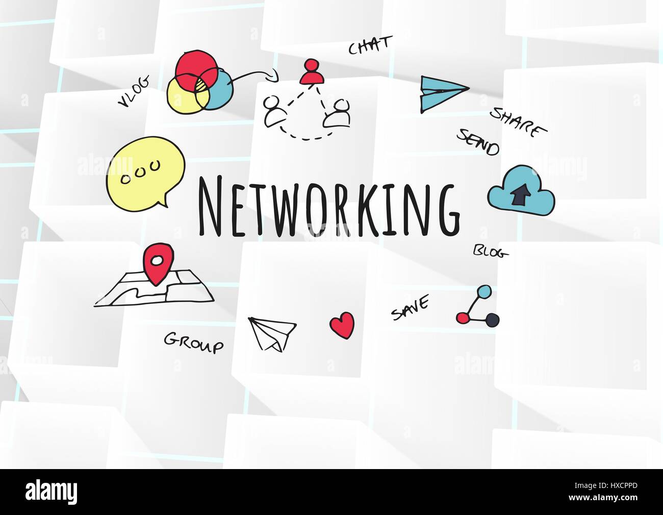 Digital composite of Networking text with drawings graphics Stock Photo ...