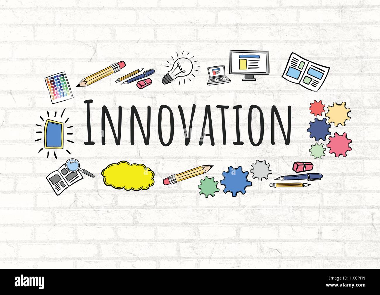 Digital composite of Innovation text with drawings graphics Stock Photo ...
