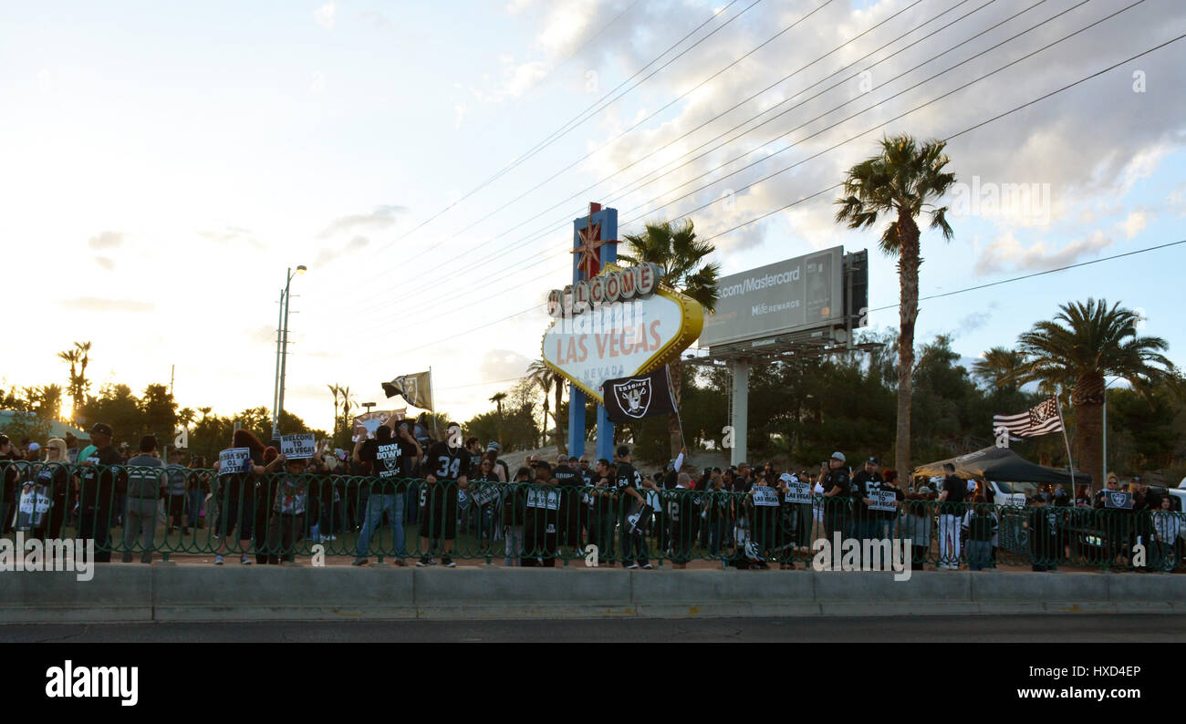 Las Vegas, Nevada, USA. 27th Mar, 2017. Las Vegas Raiders fans hold a ...
