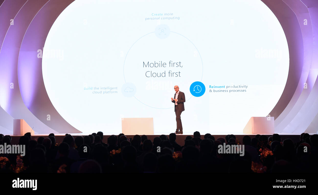 Prague, Czech Republic. 28th Mar, 2017. Microsoft CEO Satya Nadella ...