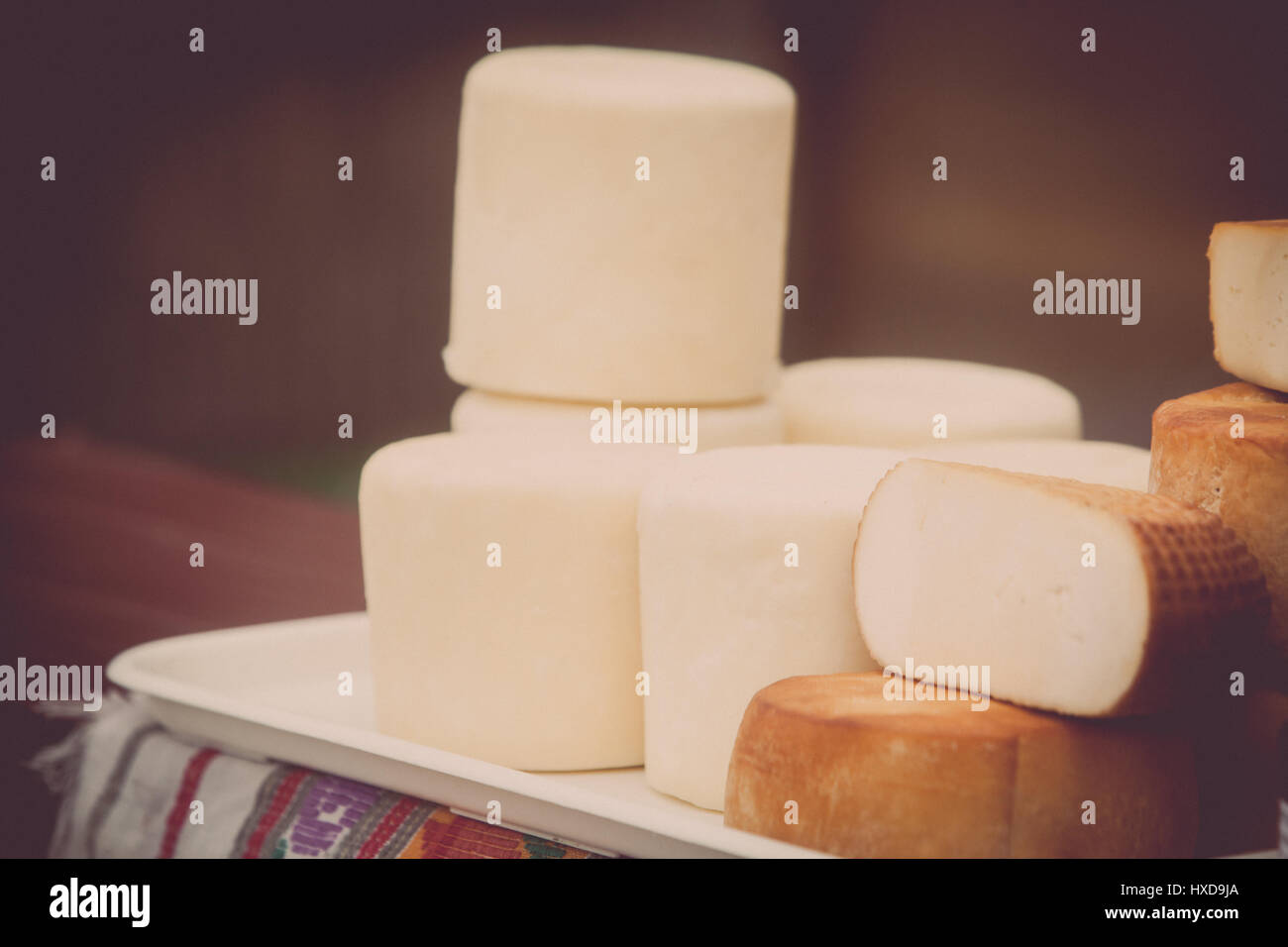 Close up shot of a pile of traditional home made round cheese Stock ...