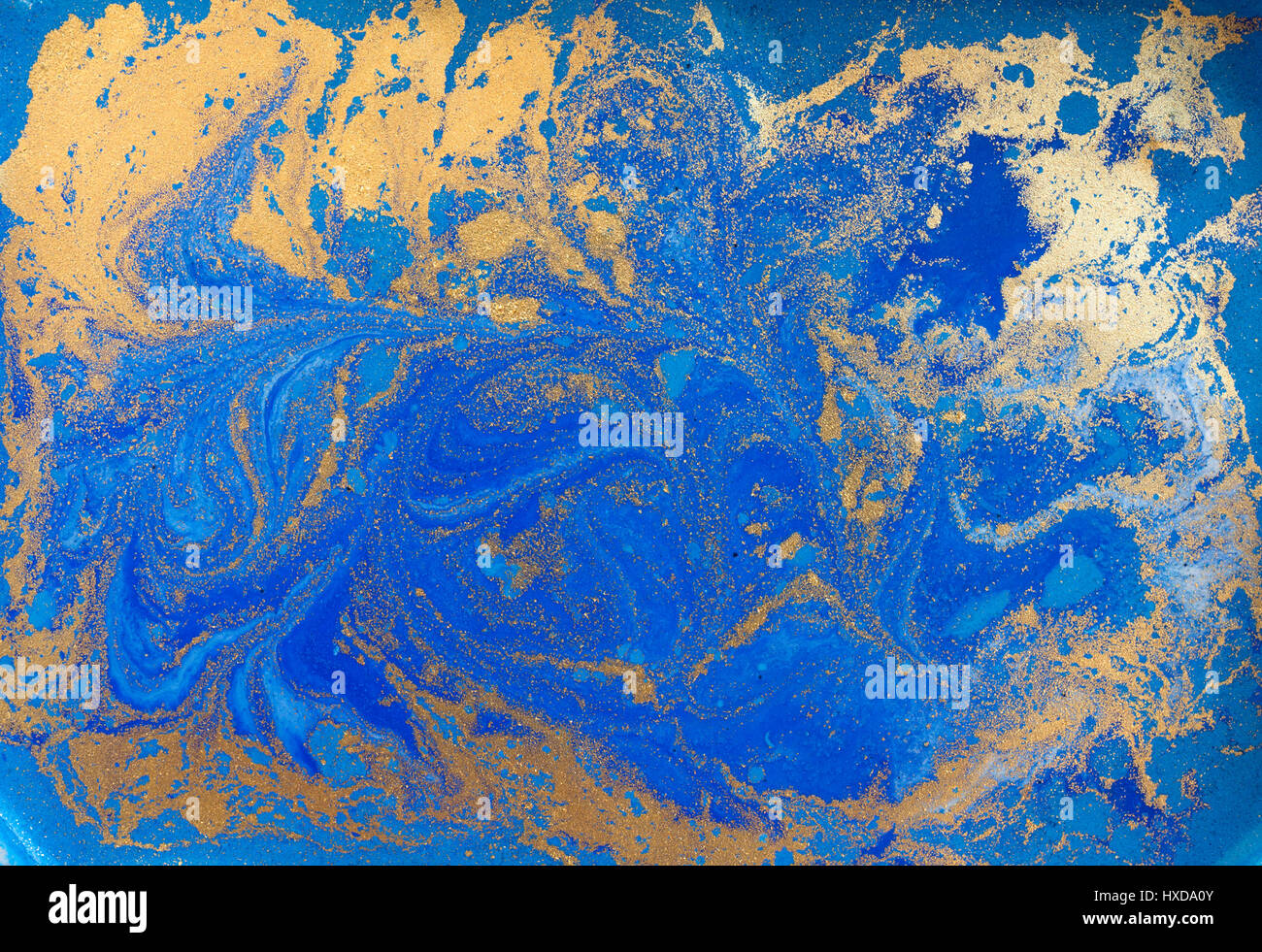 Blue and golden liquid texture, watercolor hand drawn marbling ...