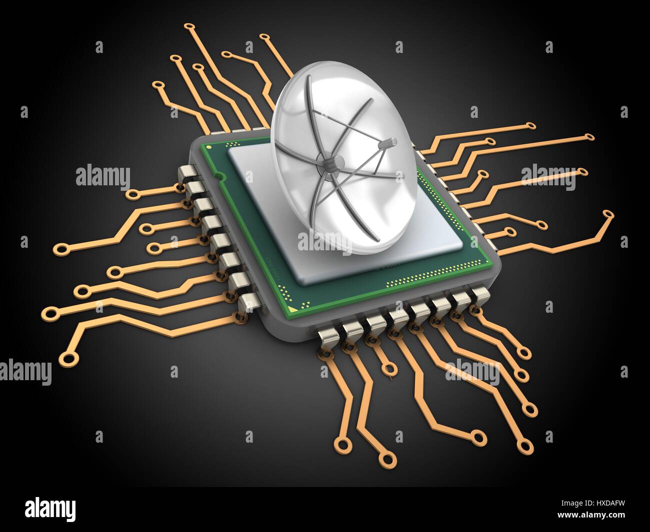 3d illustration of electronic microprocessor over black background ...