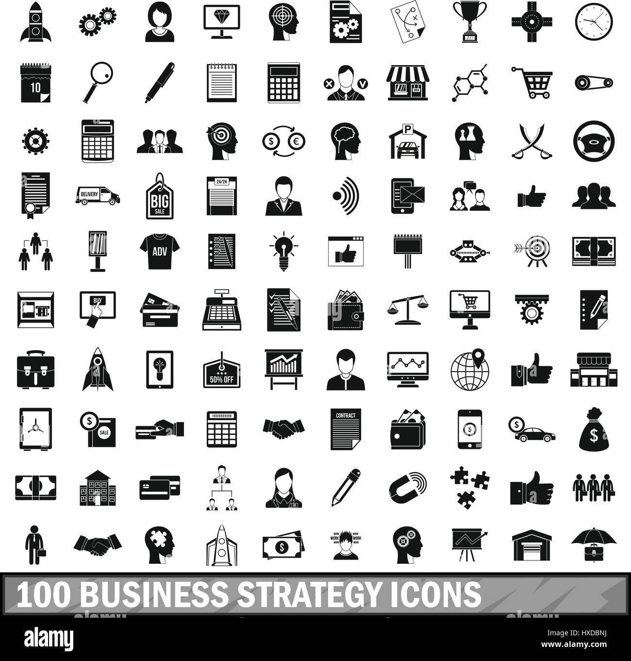 100 business strategy icons set, simple style Stock Vector Image & Art ...