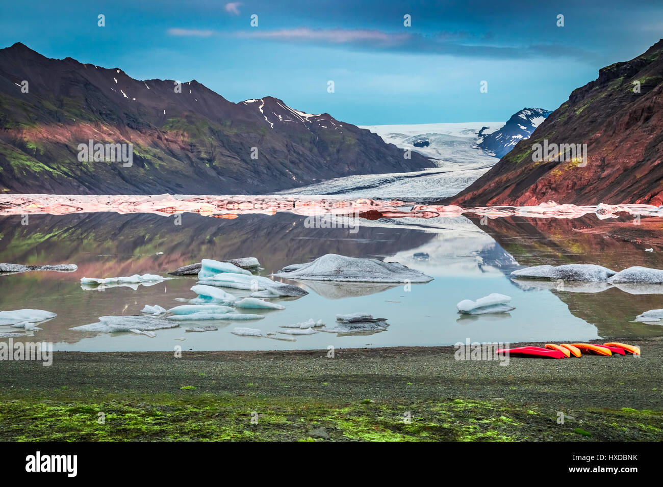 Beautiful glacier and cold lake at sunrise, Iceland Stock Photo - Alamy