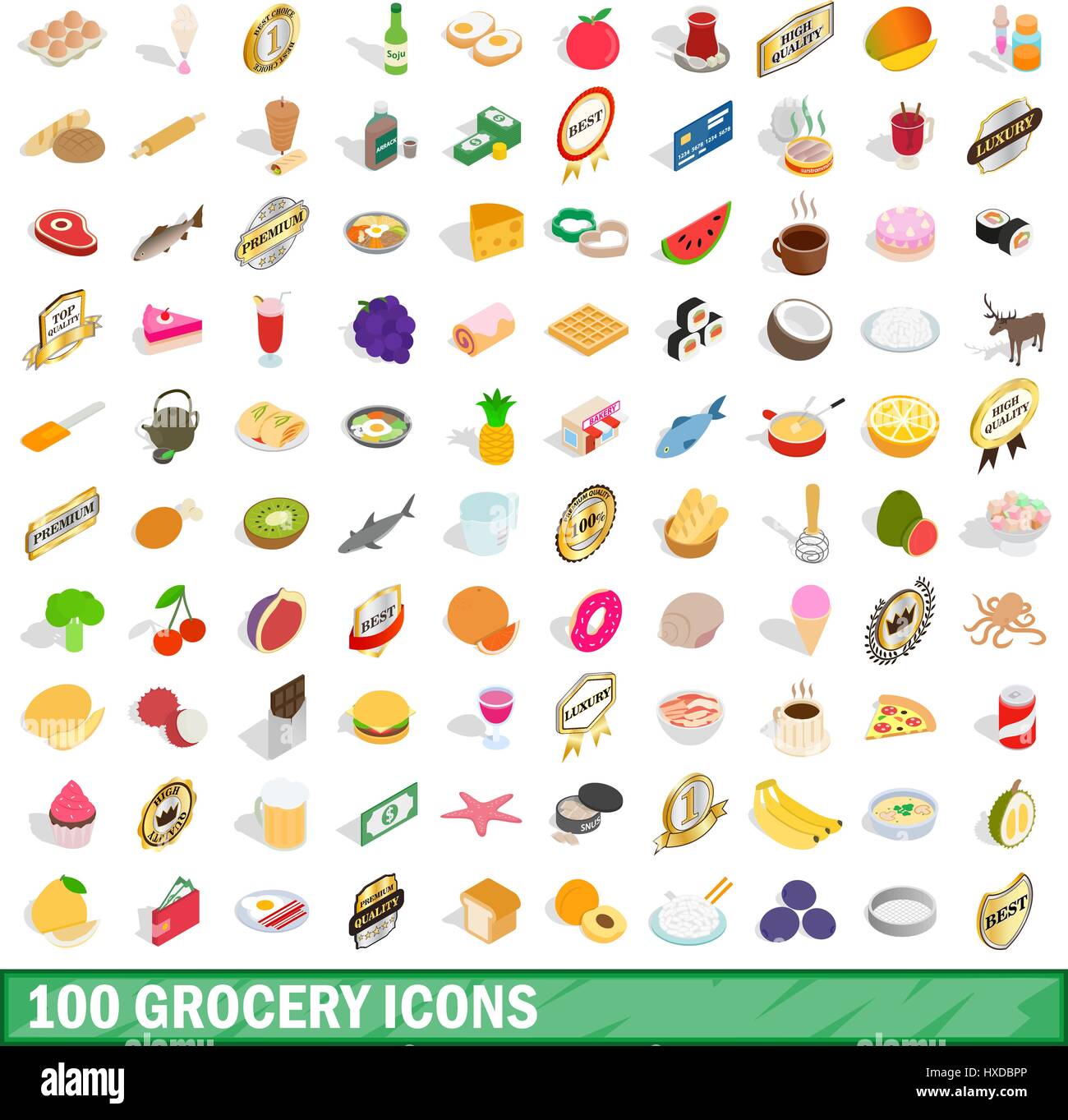 100 grocery icons set, isometric 3d style Stock Vector Image & Art - Alamy