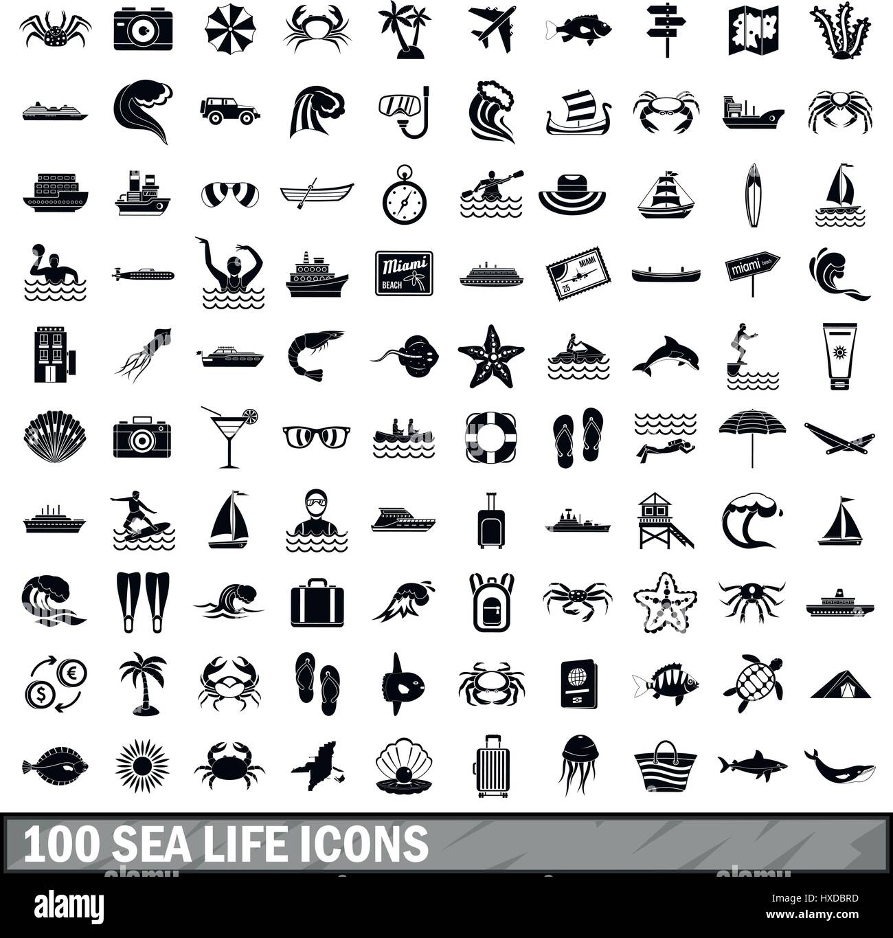 100 sea life icons set, simple style Stock Vector Image & Art - Alamy