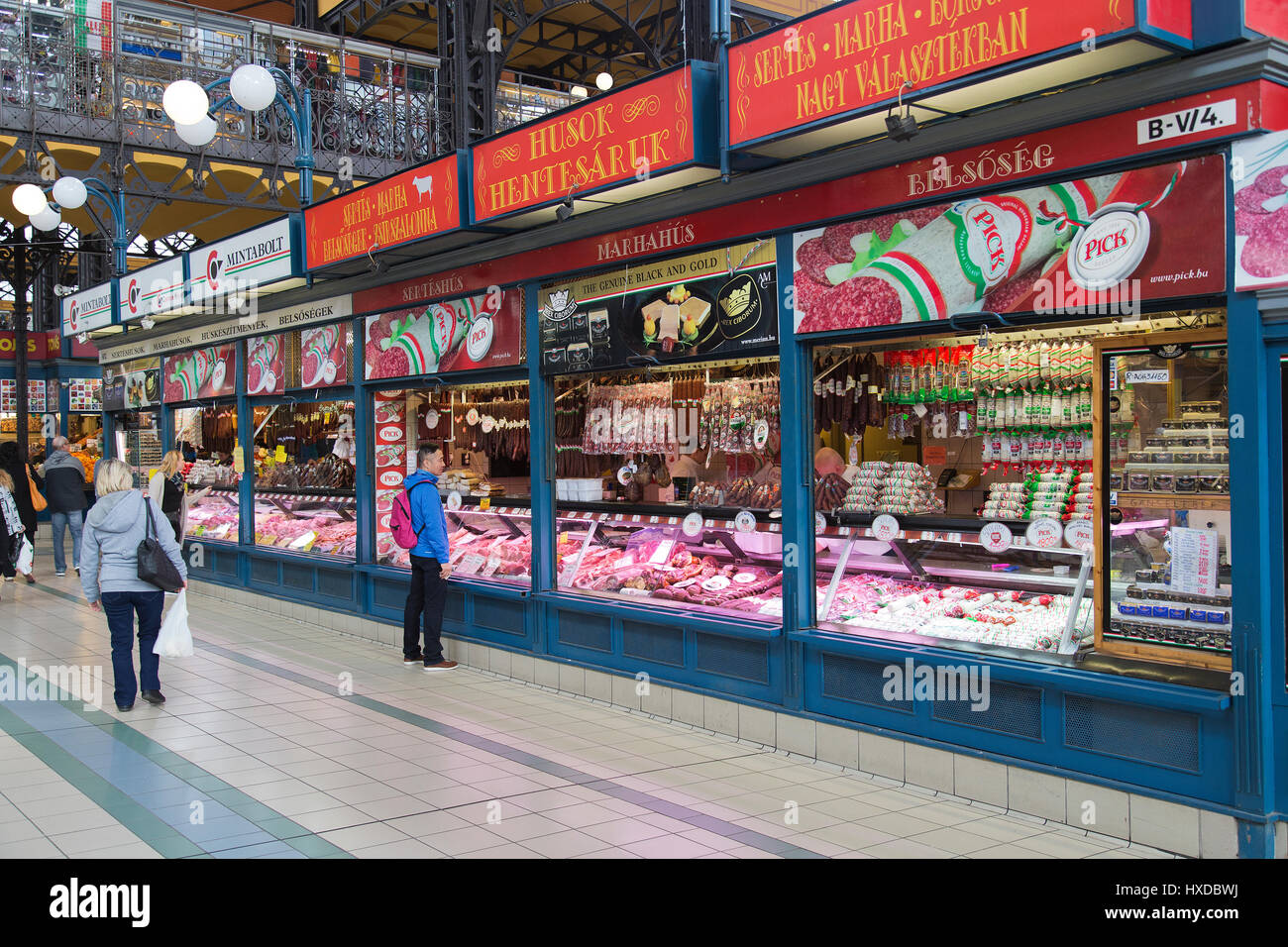 Butchers inside the Great Market hall in Budapest Hungary Stock Photo ...