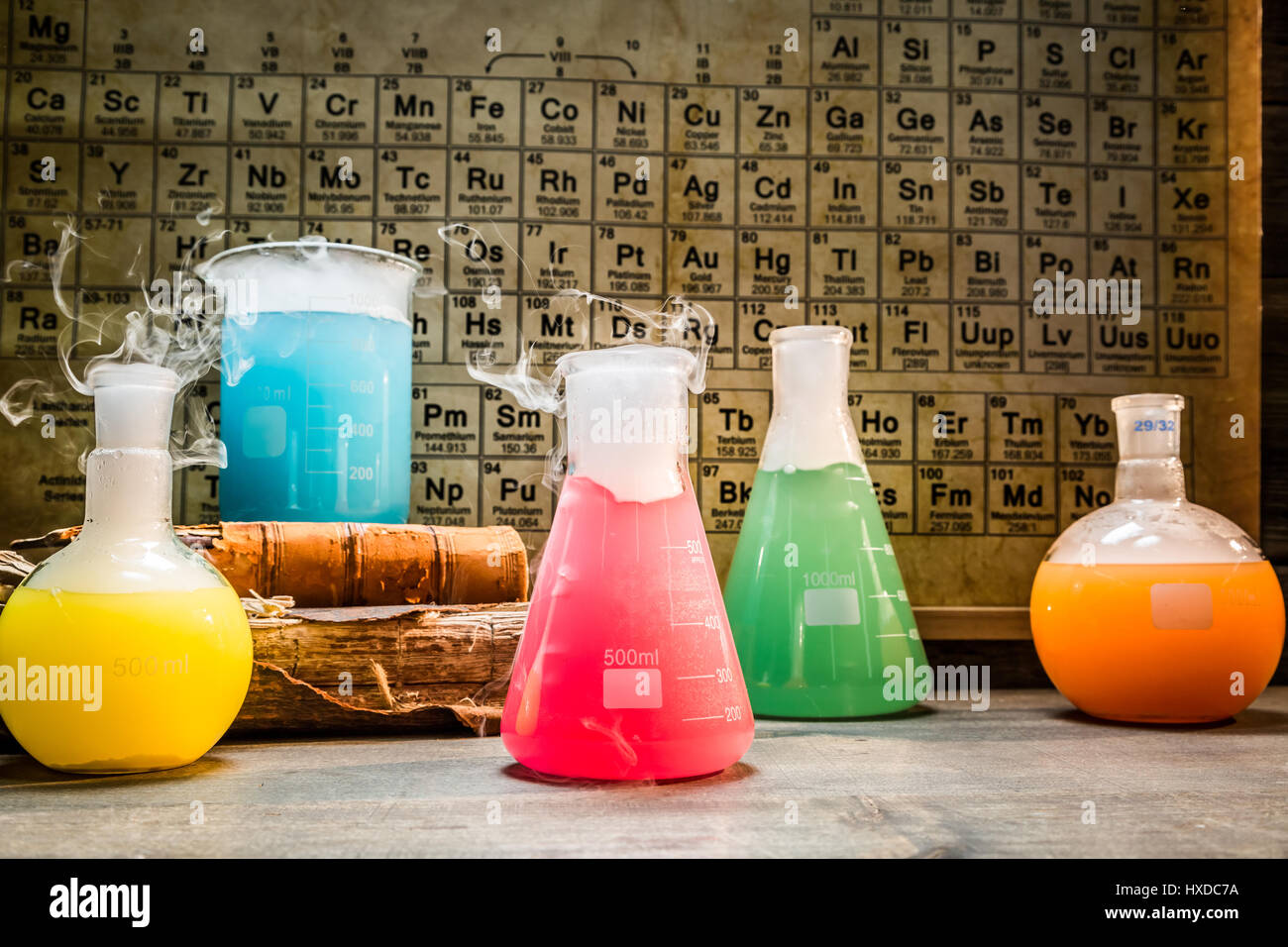 School chemical lab with periodic table of elements Stock Photo - Alamy