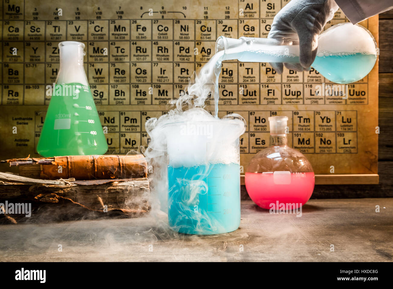 Academic chemical lab with color beakers Stock Photo - Alamy