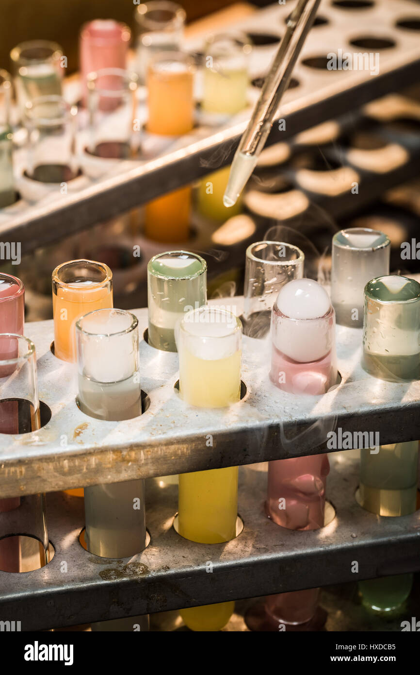 Academic laboratory with tubes with reagents Stock Photo - Alamy