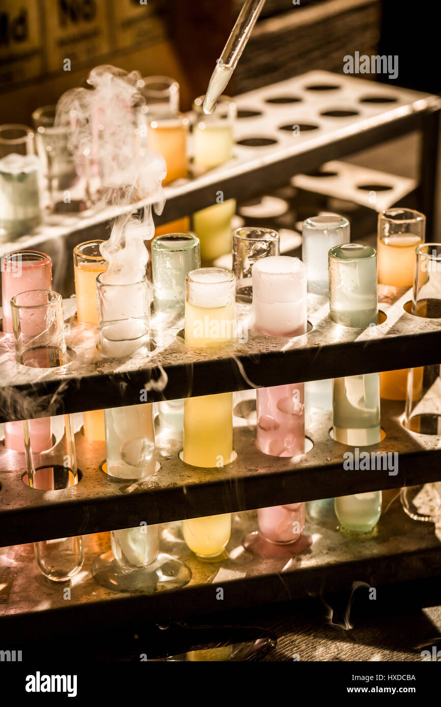 School laboratory with tubes with reagents Stock Photo - Alamy