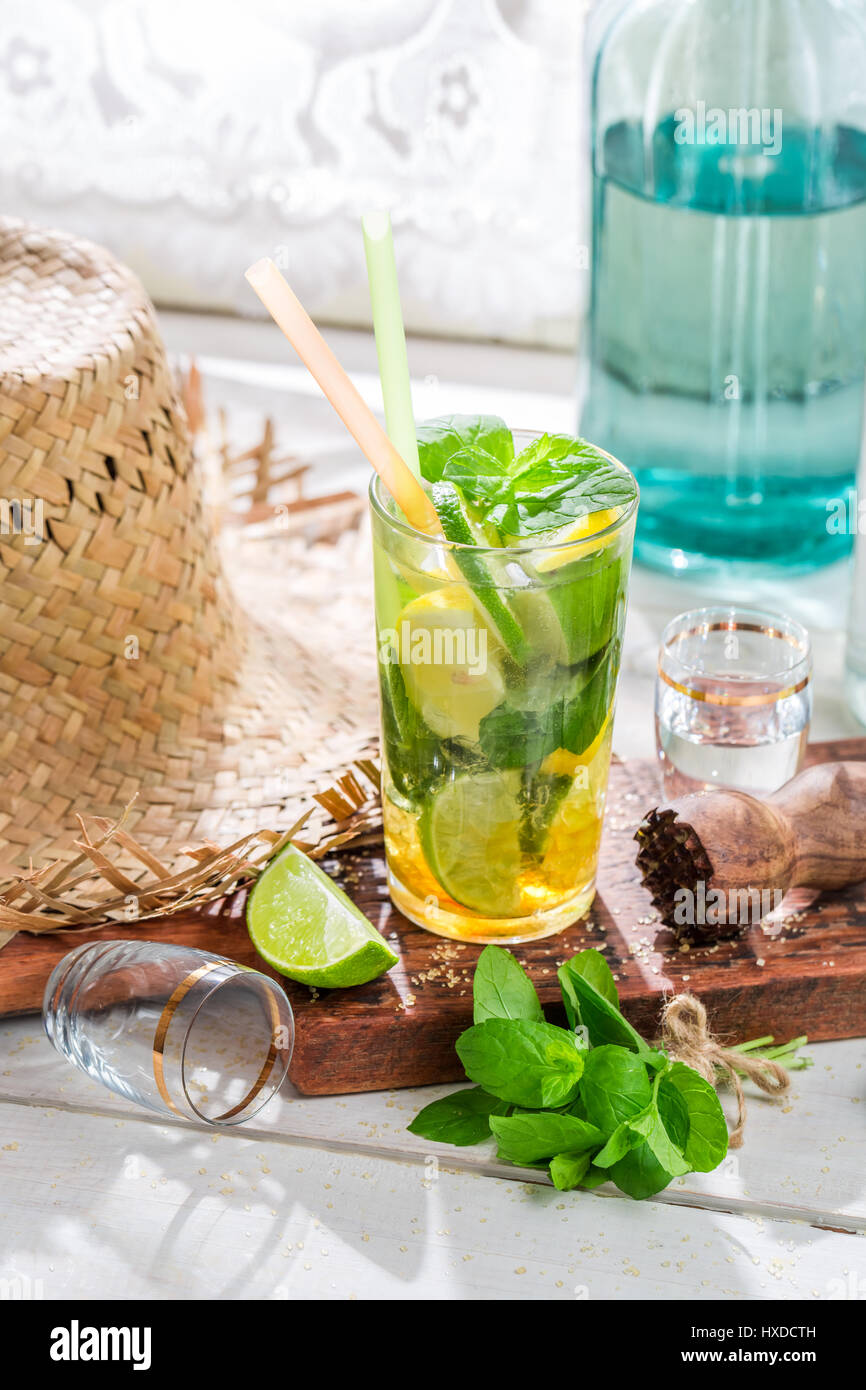 Sweet and fresh mohito with ingredients Stock Photo - Alamy