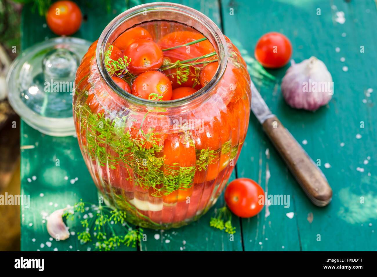 Closeup of fresh tomatoes with ingredients Stock Photo - Alamy