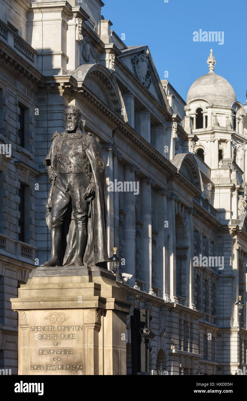 Whitehall, London, UK. Bronze statue of Spencer Cavendish, the 8th Duke ...