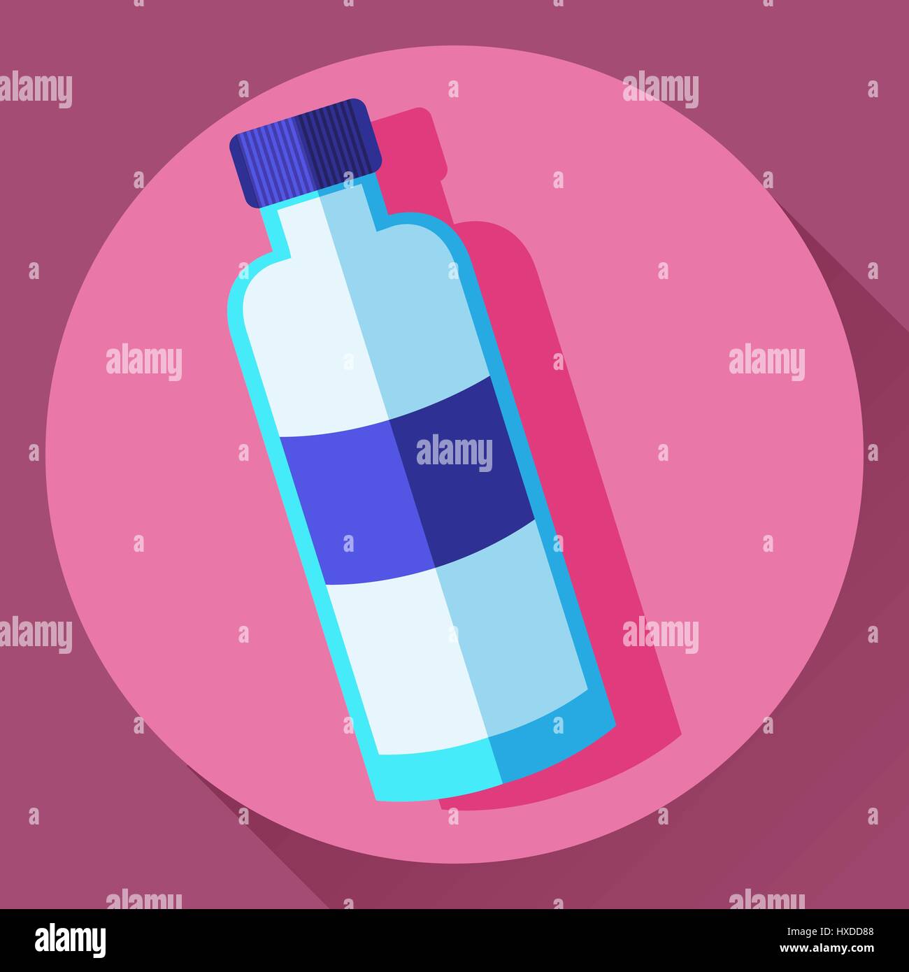 Vector flat cartoon style water bottle icon. Blue colors, label mark ...
