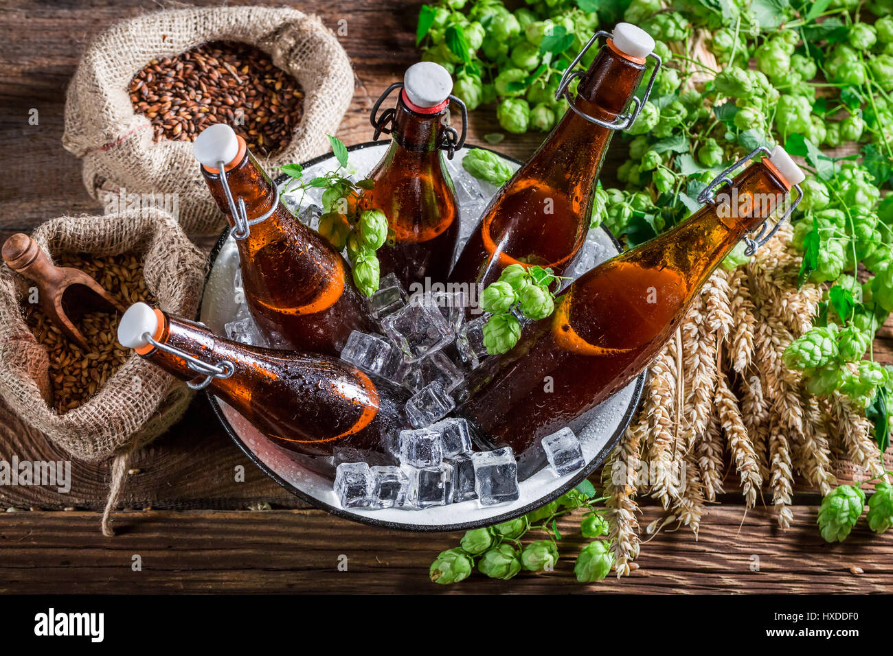 Homade cold cider beer in bowl with ice Stock Photo - Alamy