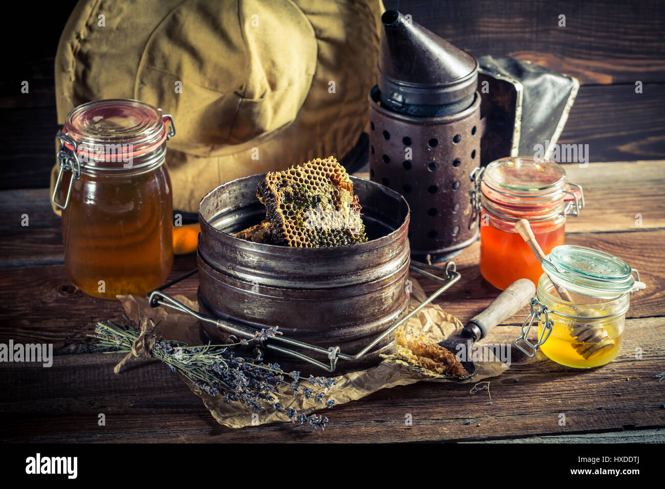 Age beekeeper tools in countryside Stock Photo - Alamy