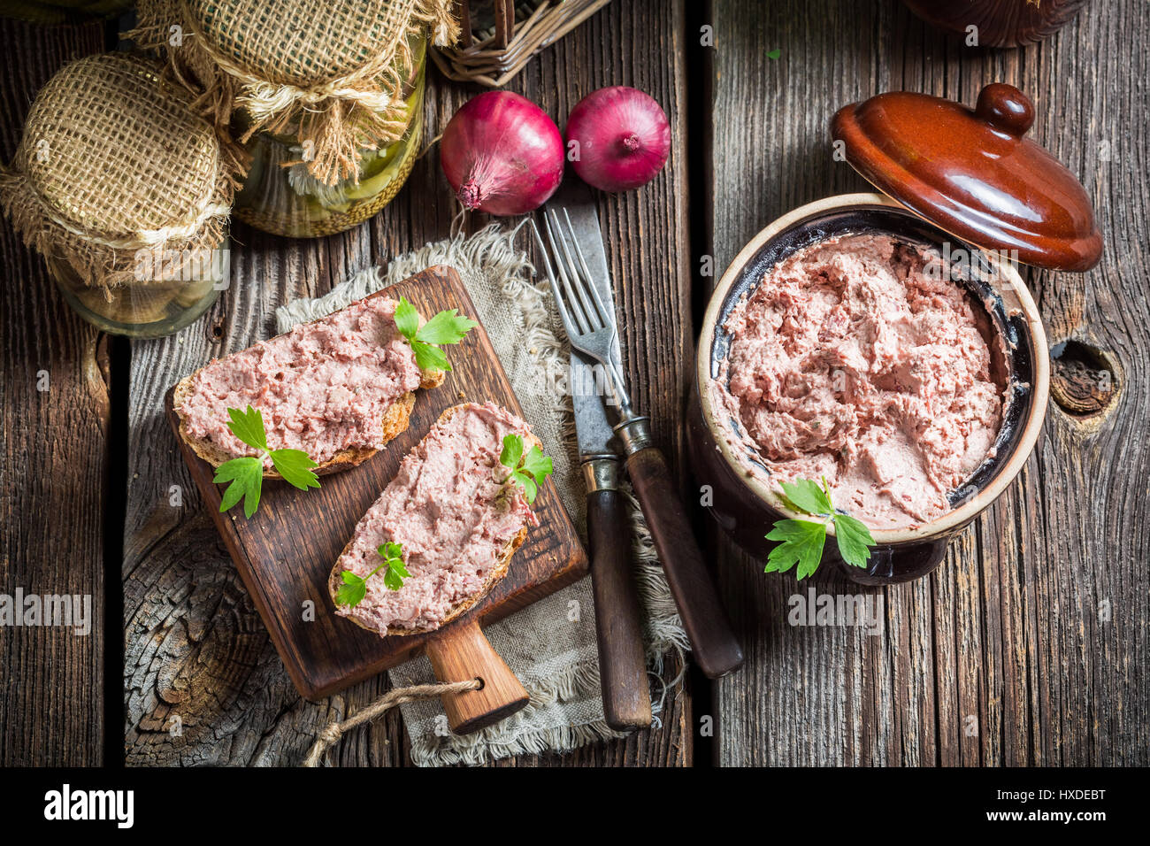 Delicious sandwich with pate and parsley Stock Photo - Alamy