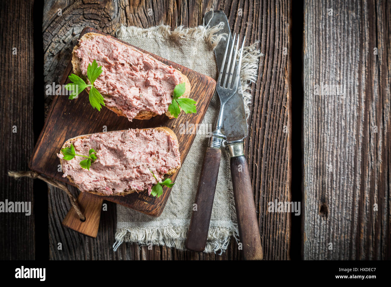 Two delicious sandwich made of pate with parsley Stock Photo - Alamy