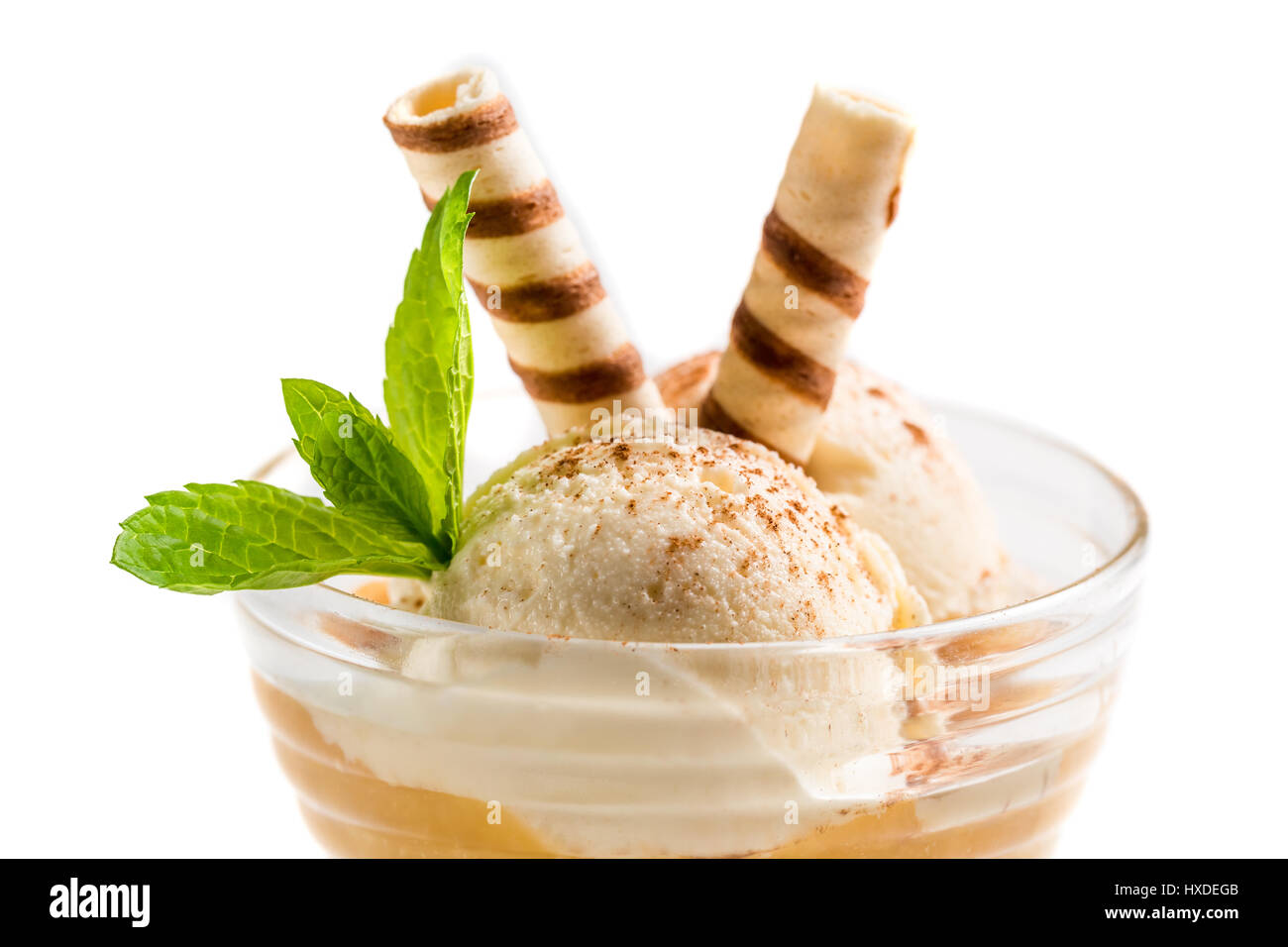 Vanilla ice cream on white background Stock Photo - Alamy