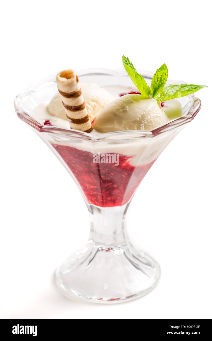 Vanilla ice cream and raspberry mousse Stock Photo - Alamy
