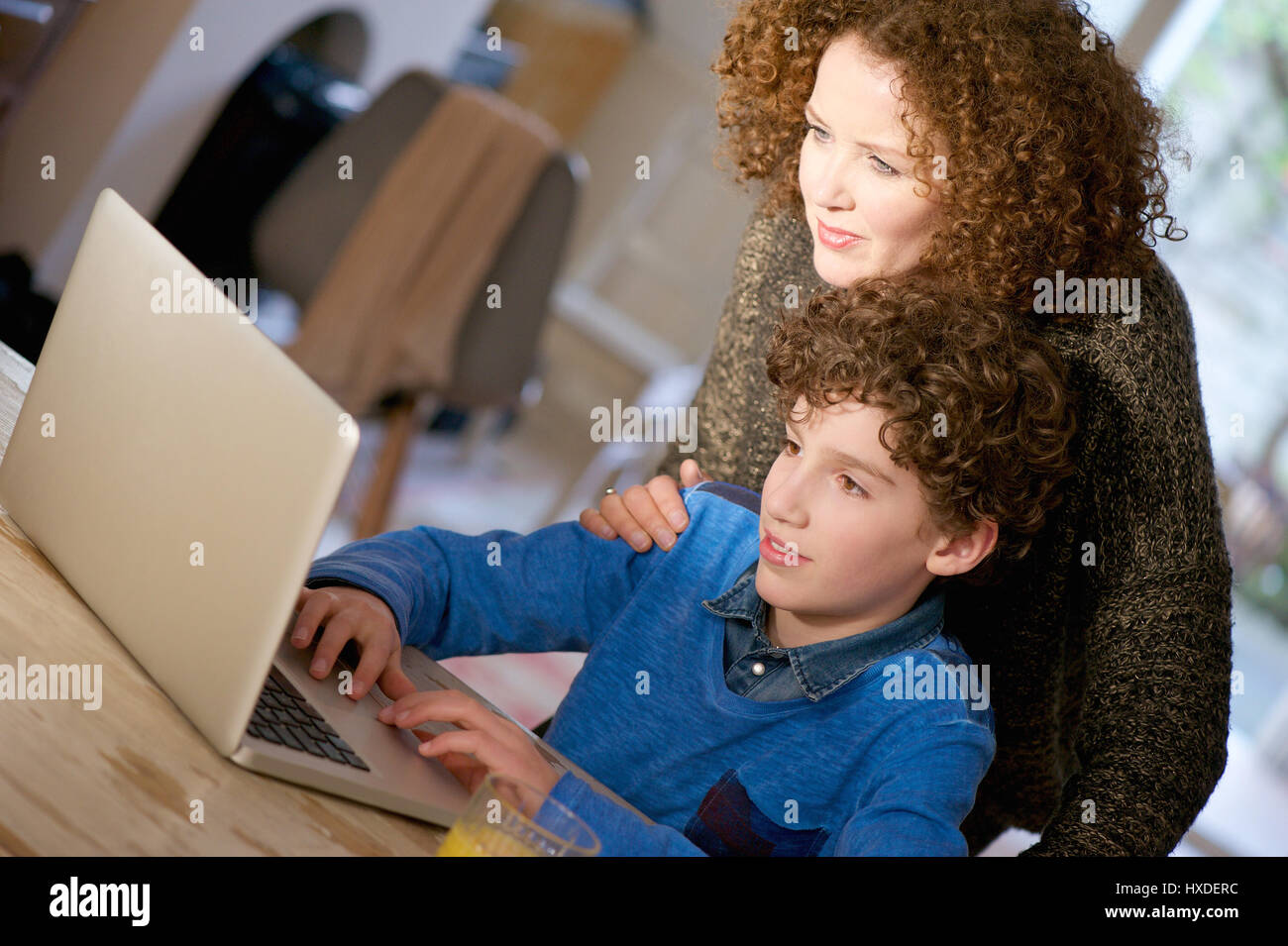 Portrait of a mother helping her son use computer at home Stock Photo ...