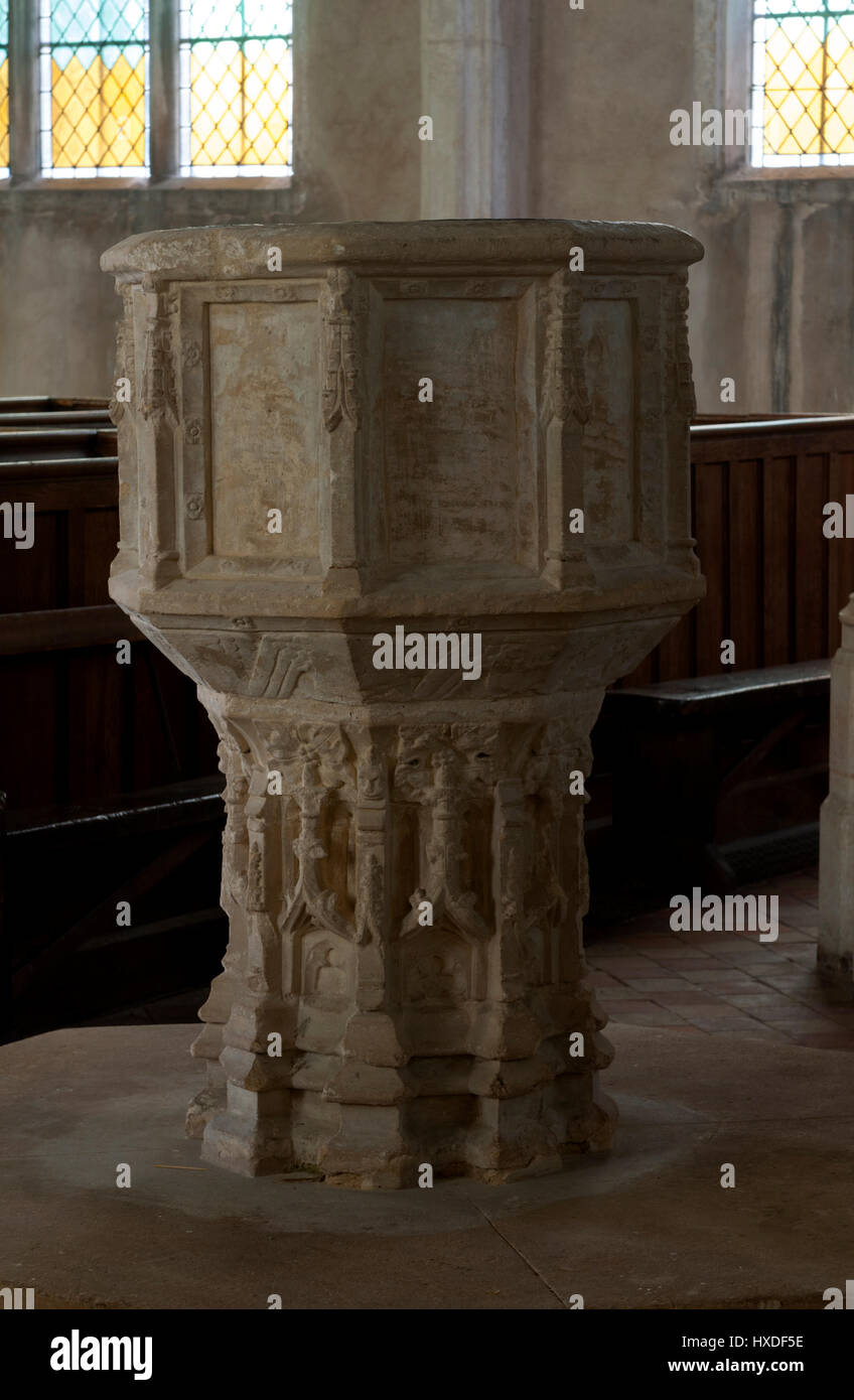 The font in St. Mary`s Church, Wiveton, Norfolk, England, UK Stock ...