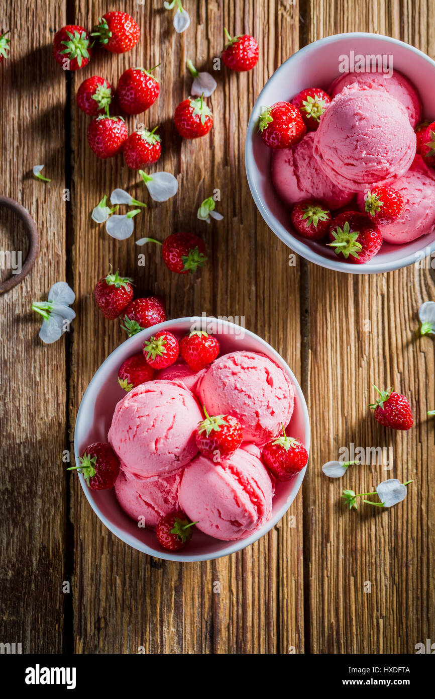 Tasty strawberries ice cream made of fresh fruits Stock Photo - Alamy