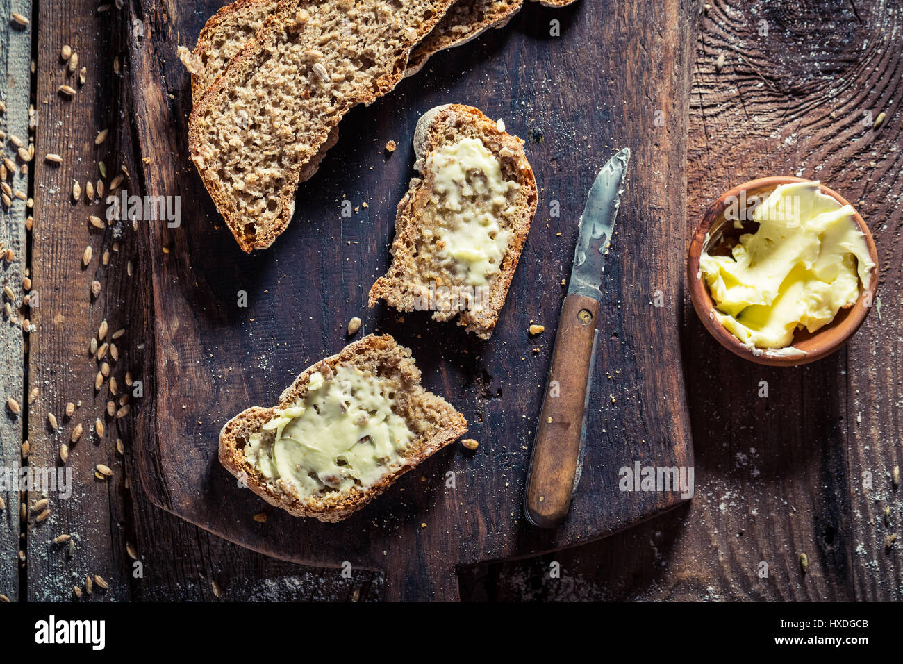 Healthy bread with butter for breakfast Stock Photo - Alamy