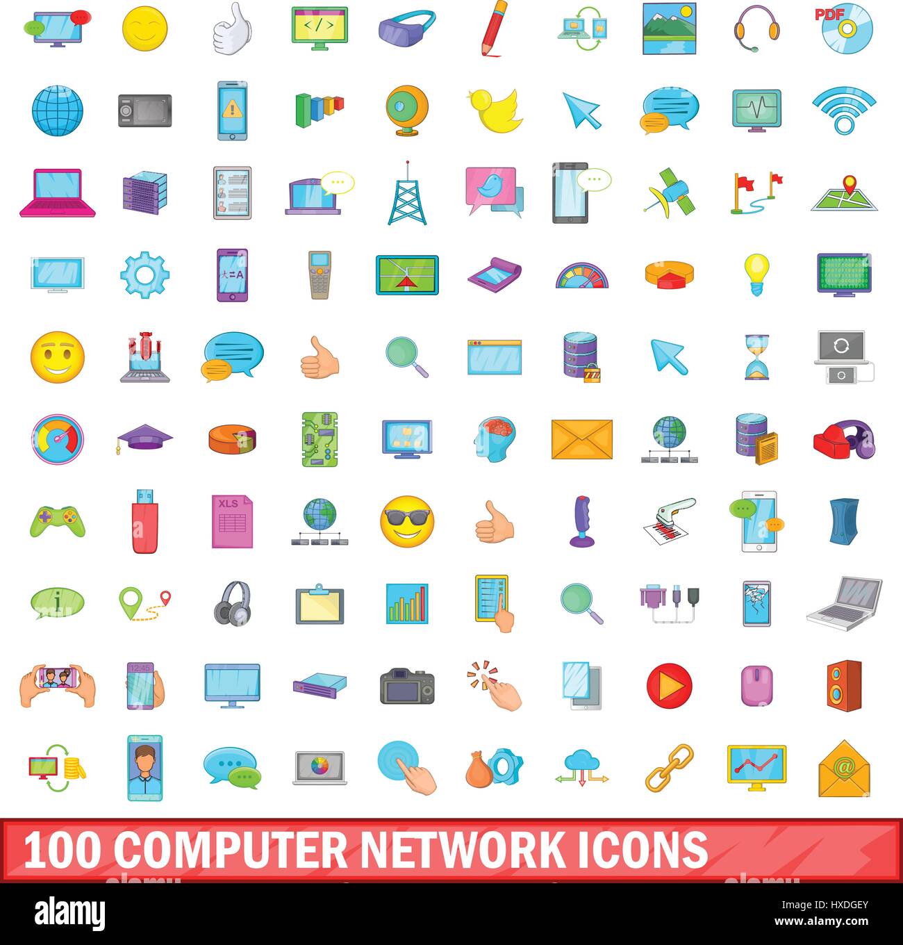 100 computer network icons set, cartoon style Stock Vector Image & Art ...