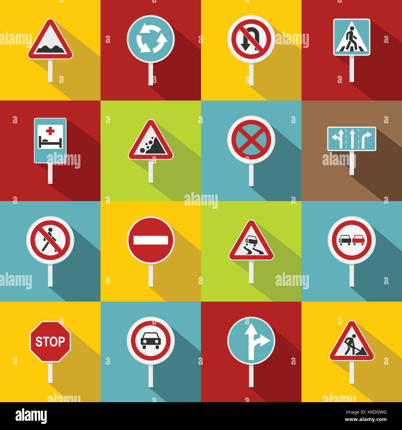 Different road signs icons set, flat style Stock Vector Image & Art - Alamy