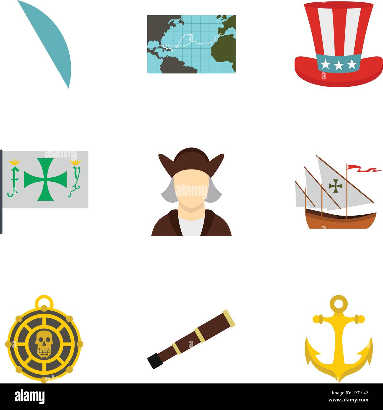 Columbus Day icons set, flat style Stock Vector Image & Art - Alamy