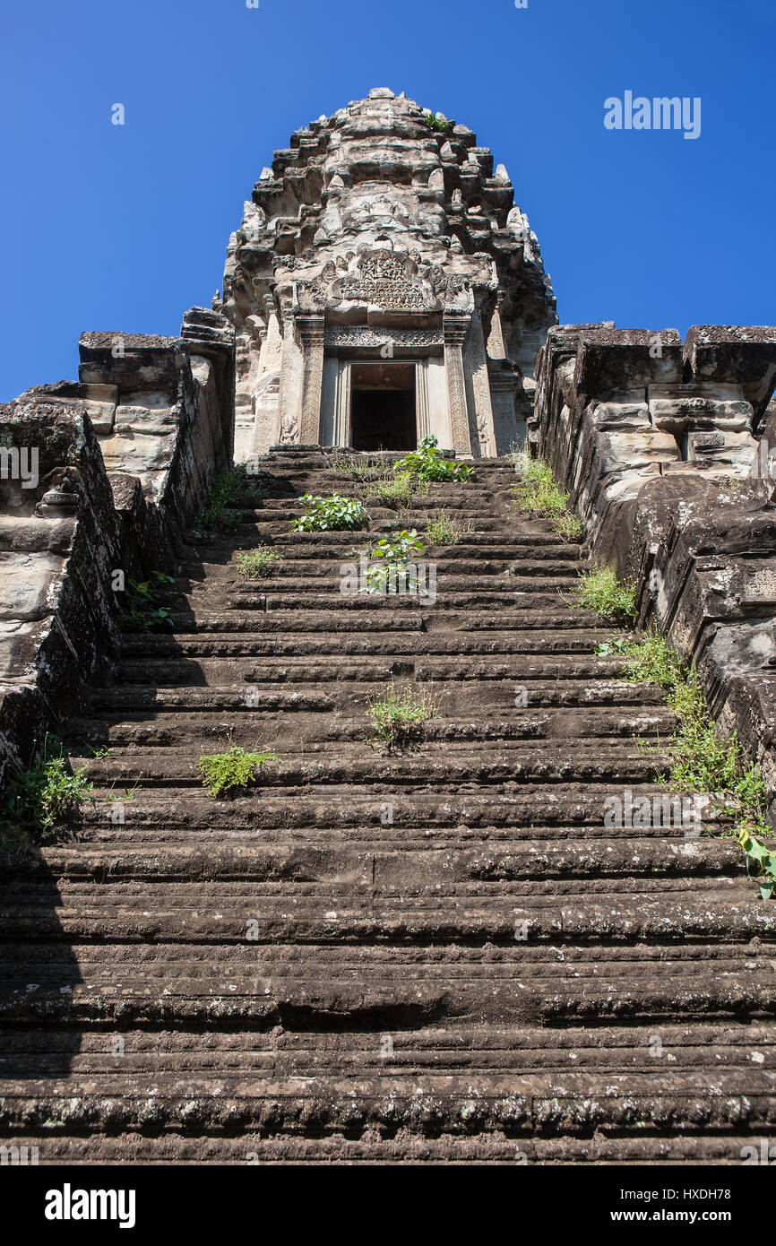 The steep approach to the third and highest level of the temple at ...