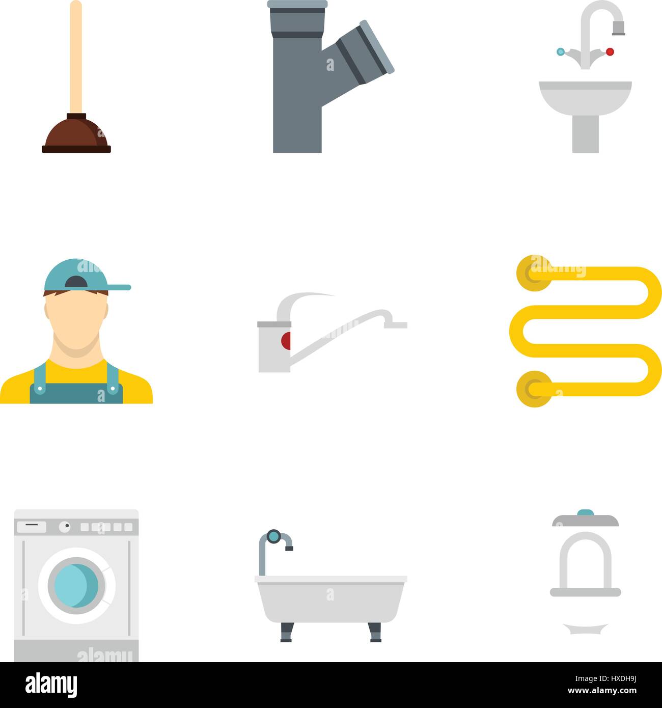 Washbasin icon flat set Stock Vector Images - Alamy