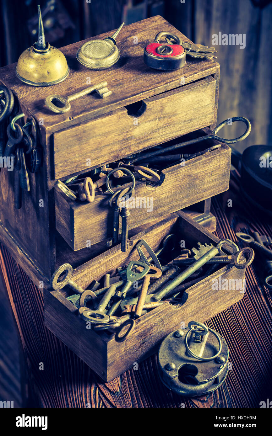 Old locksmiths workshop keys hi-res stock photography and images - Alamy