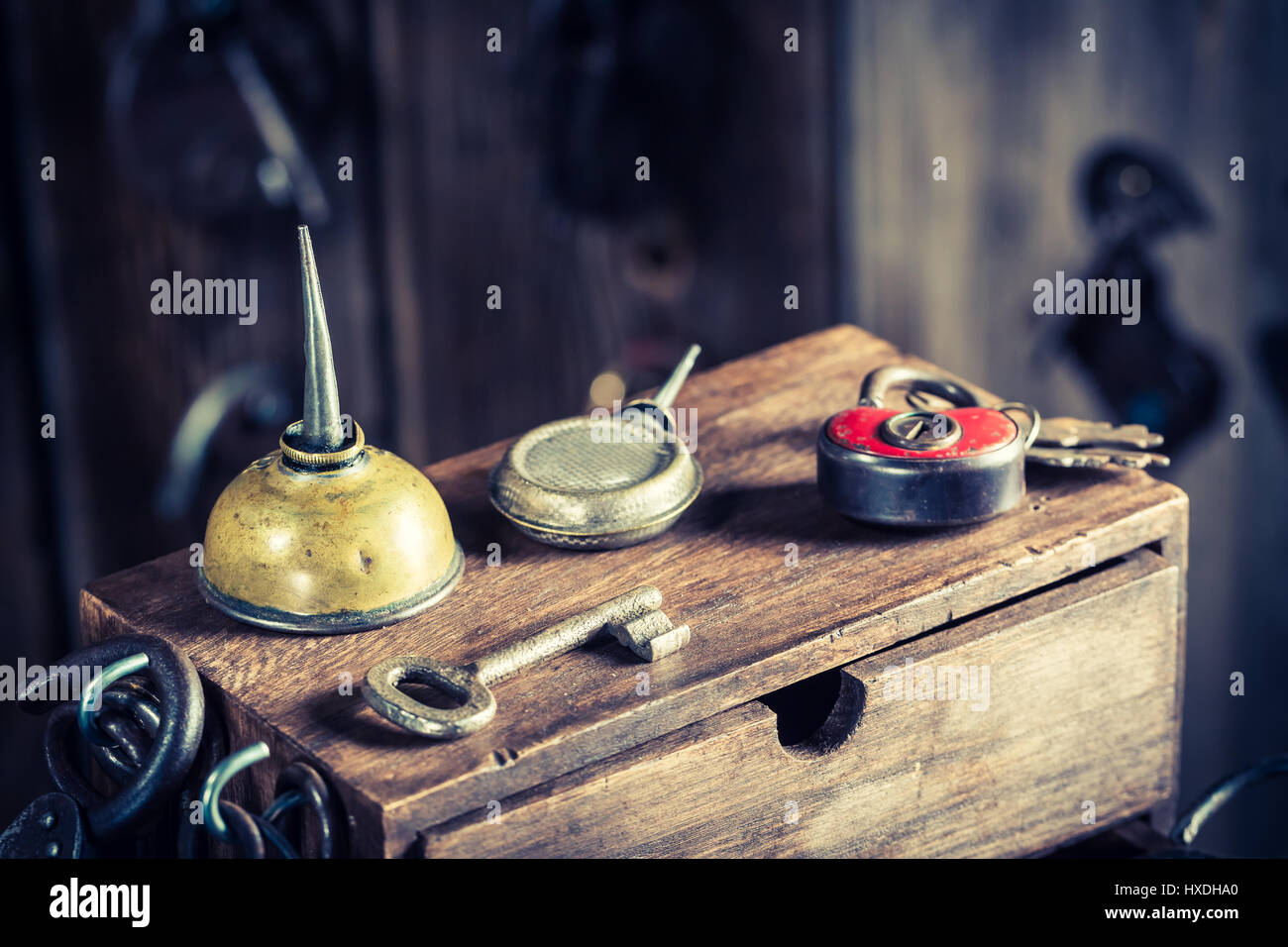 Old locksmiths workshop with ancient tools Stock Photo - Alamy