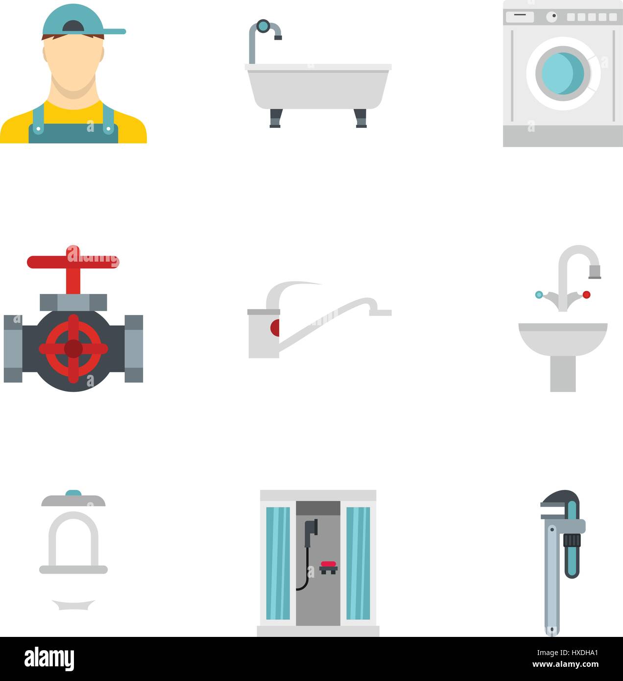 Washbasin icon flat set Stock Vector Images - Alamy