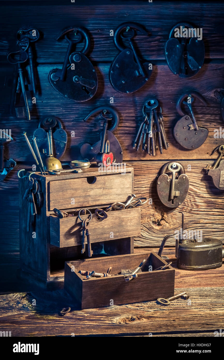 Old locksmiths workshop keys hi-res stock photography and images - Alamy