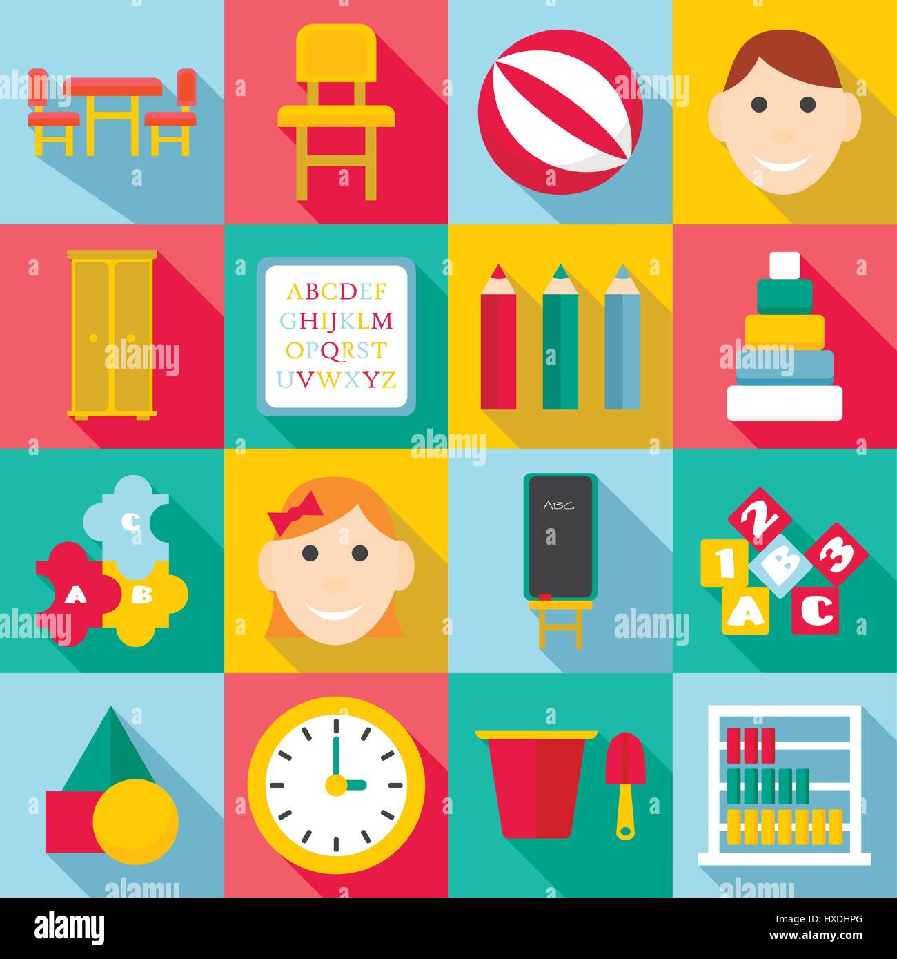 Kindergarten icons set, flat style Stock Vector Image & Art - Alamy