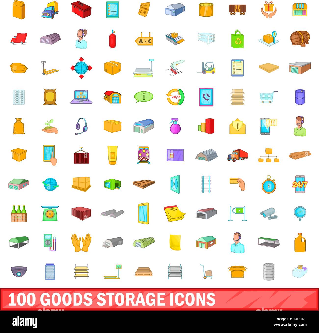 100 goods storage icons set, cartoon style Stock Vector Image & Art - Alamy