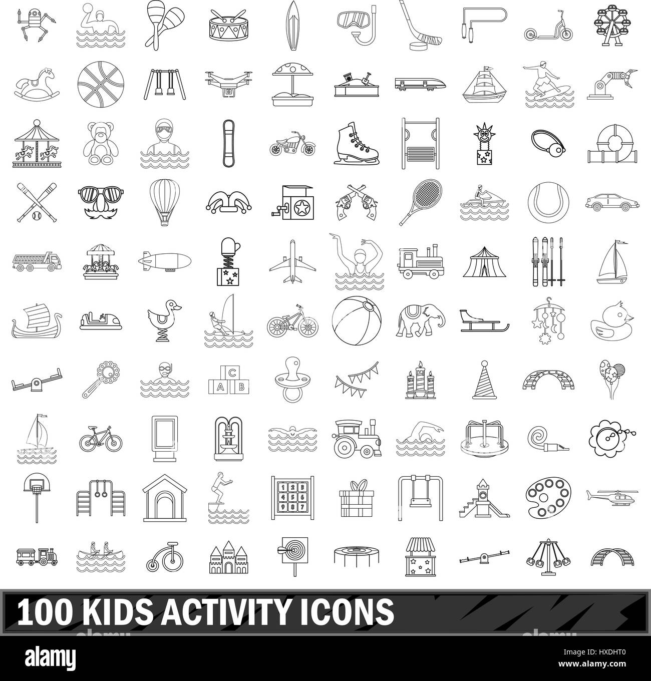 100 kids activity icons set, outline style Stock Vector Image & Art - Alamy