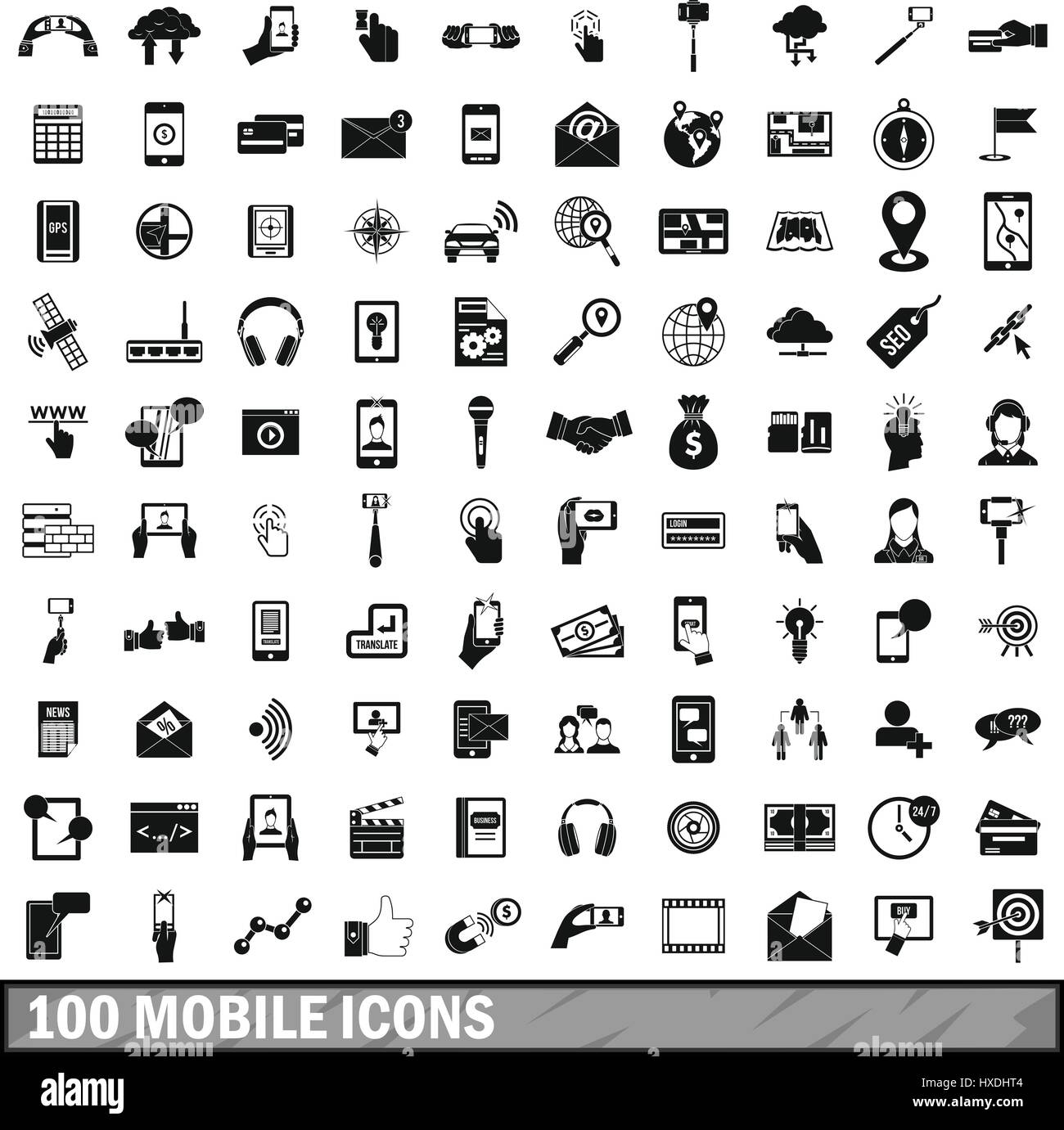 100 mobile icons set, simple style Stock Vector Image & Art - Alamy