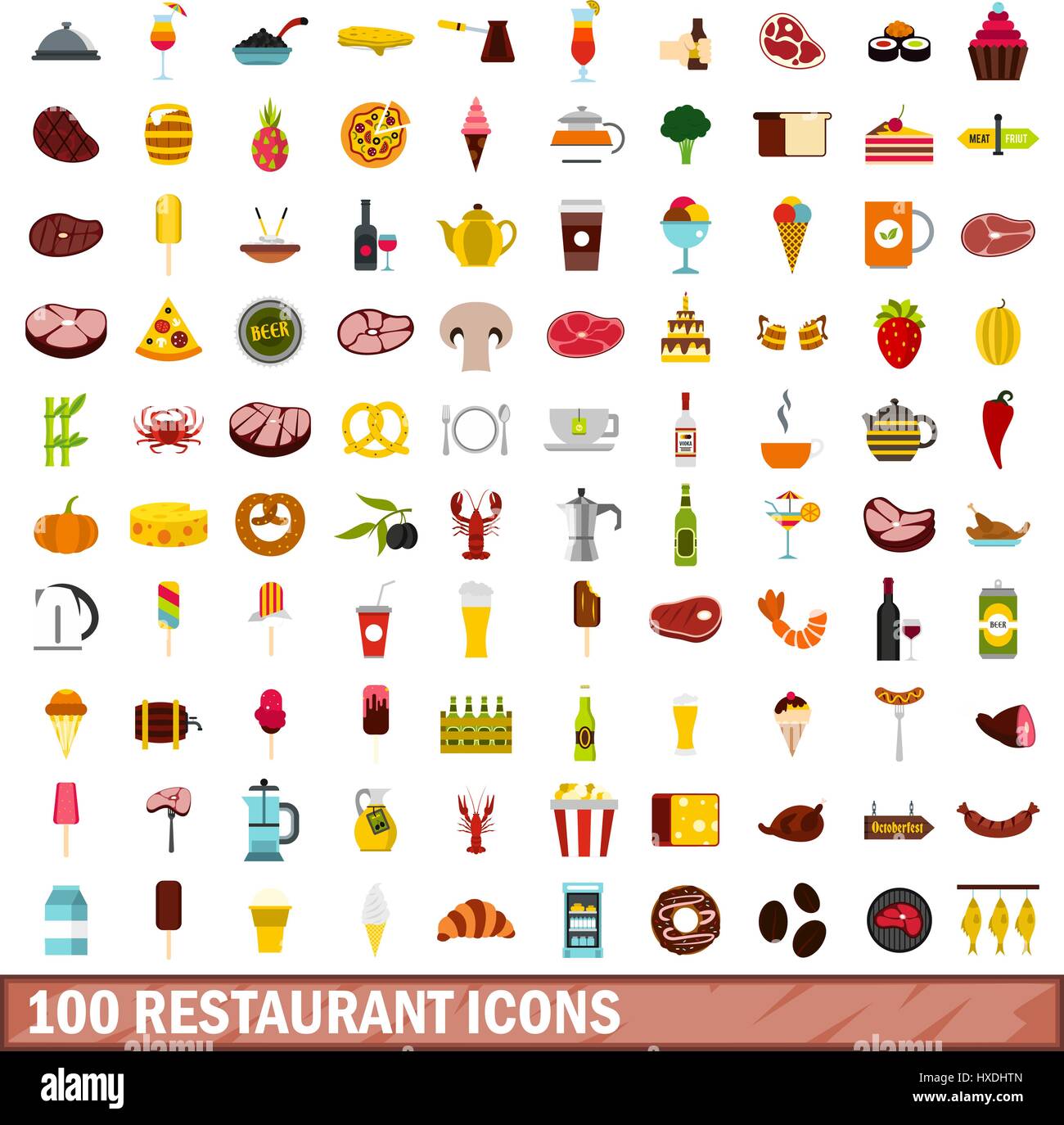 100 restaurant icons set, flat style Stock Vector Image & Art - Alamy