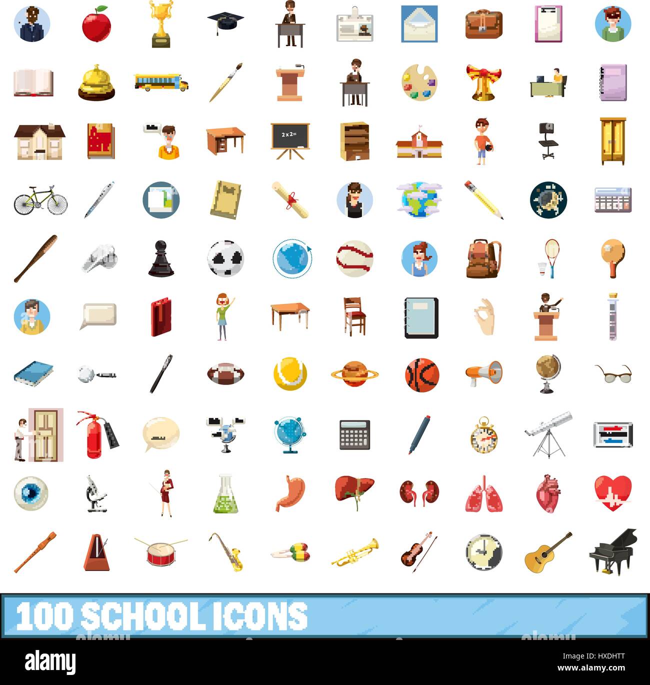100 school icons set, cartoon style Stock Vector Image & Art - Alamy