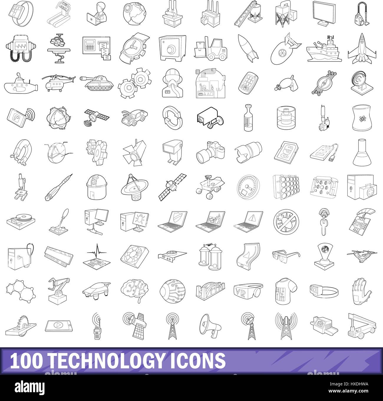 100 technology icons set, outline style Stock Vector Image & Art - Alamy