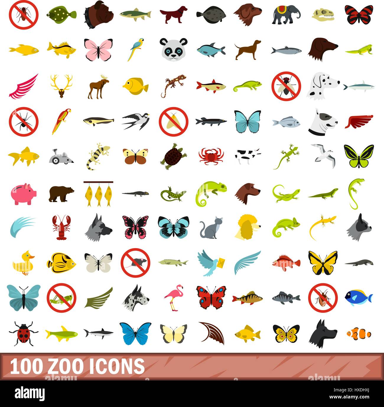 100 zoo icons set, flat style Stock Vector Image & Art - Alamy